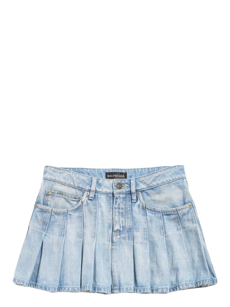 BALENCIAGA Balenciaga Pleated Denim Mini Skirt